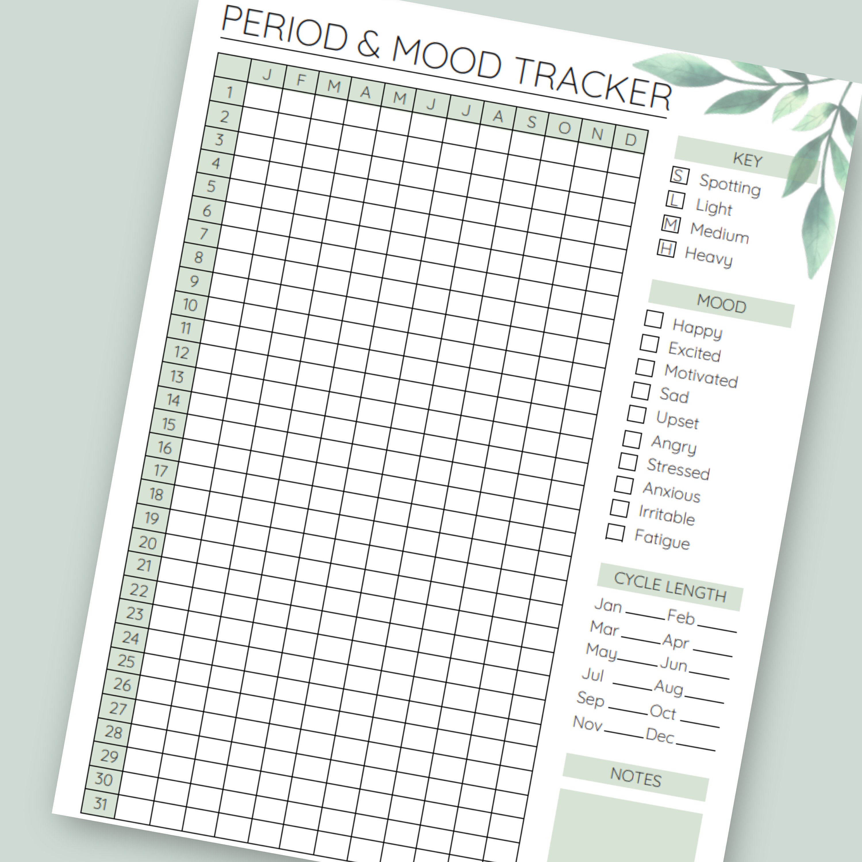 Printable Period and Mood Tracker, Monthly Menstrual Cycle Tracker ...