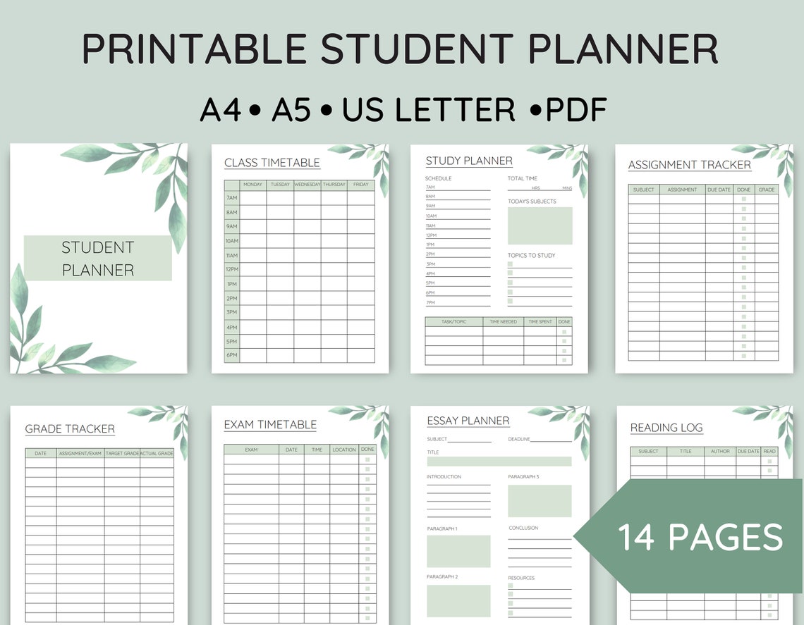 Printable Student Planner, Academic Planner, University Organiser ...