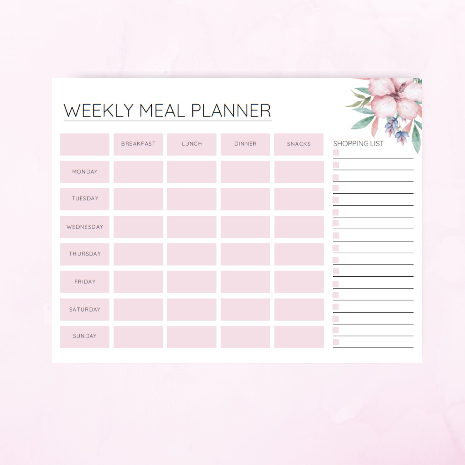 Printable Meal Planner Bundle Pink Floral Weekly Meal Planner | Etsy
