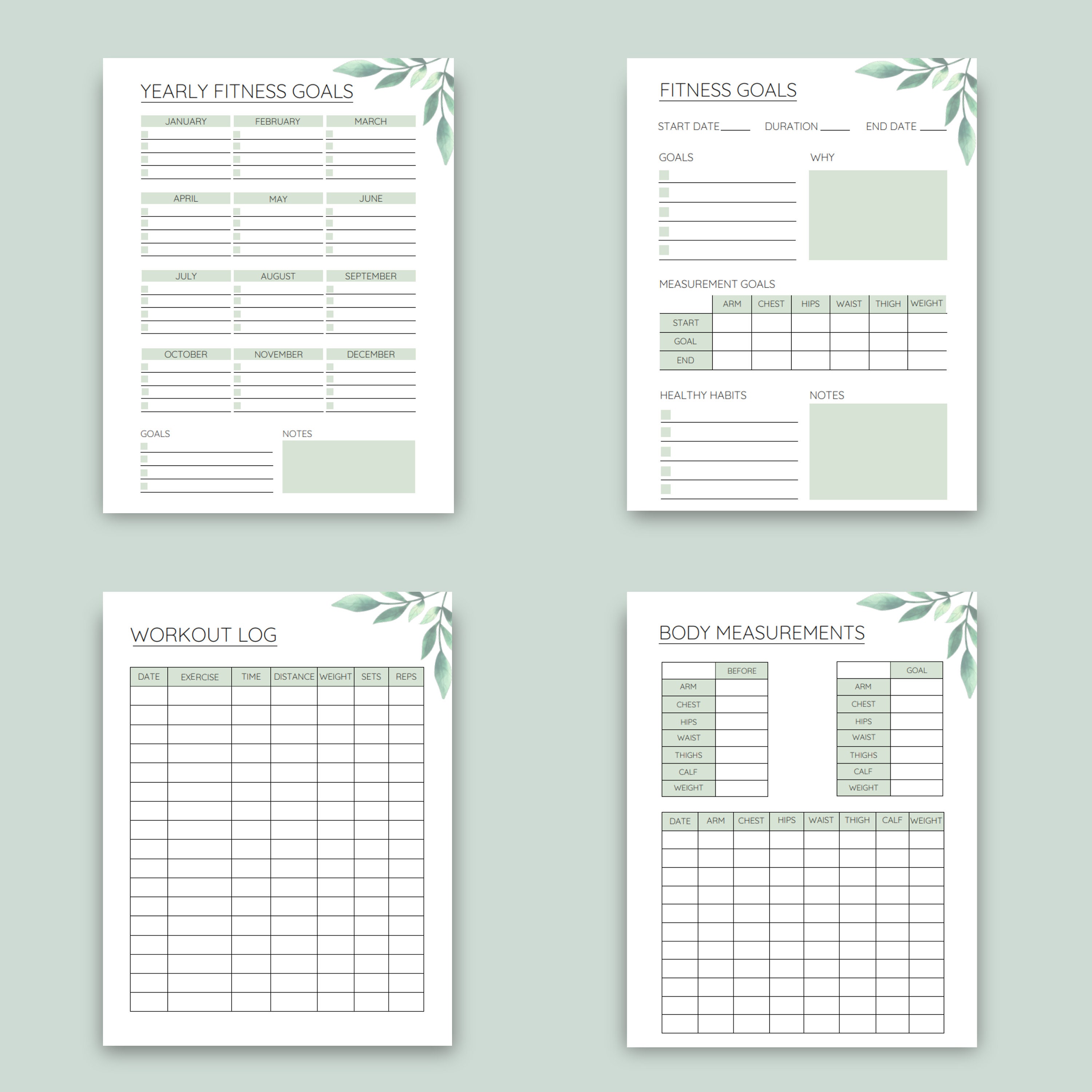Printable Health & Fitness Planner Bundle, Exercise Planner, Workout ... Printable Health & Fitness Planner Bundle, Exercise Planner, Workout ...