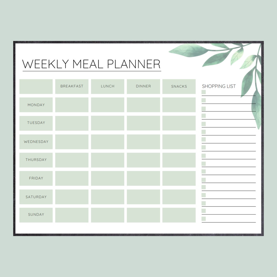 Printable Weekly Meal Planner and Grocery List, Food Shopping List ...