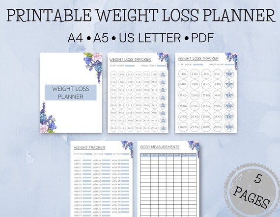 Printable Weight Loss Planner Bundle in Pounds & Kilograms Lbs - Etsy
