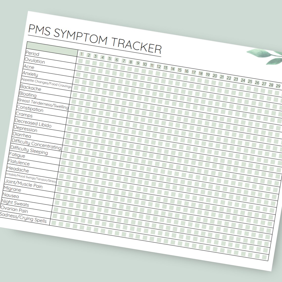 Printable PMS Symptom Tracker, Period Tracker, Monthly Menstrual Cycle ...