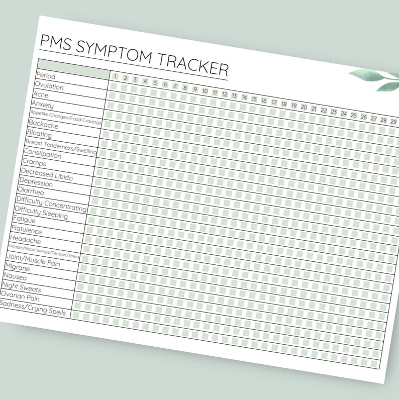 Printable PMS Symptom Tracker, Period Tracker, Monthly Menstrual Cycle Tracker, Ovulation ...