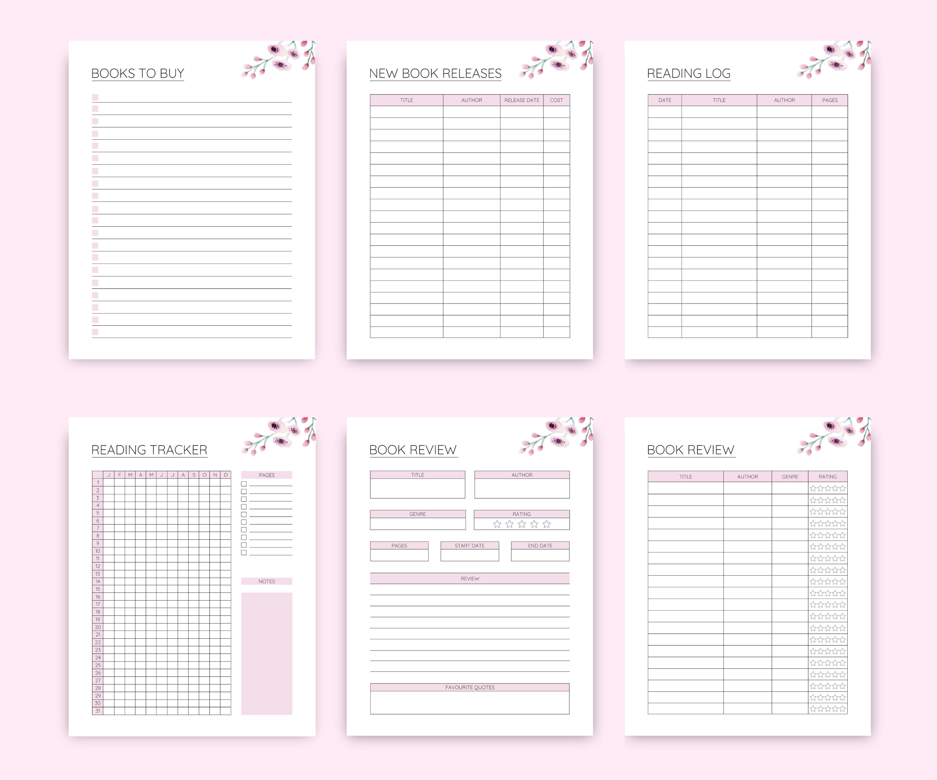 Printable Reading Planner Bundle, Reading Log, Book Reviews, Reading ...