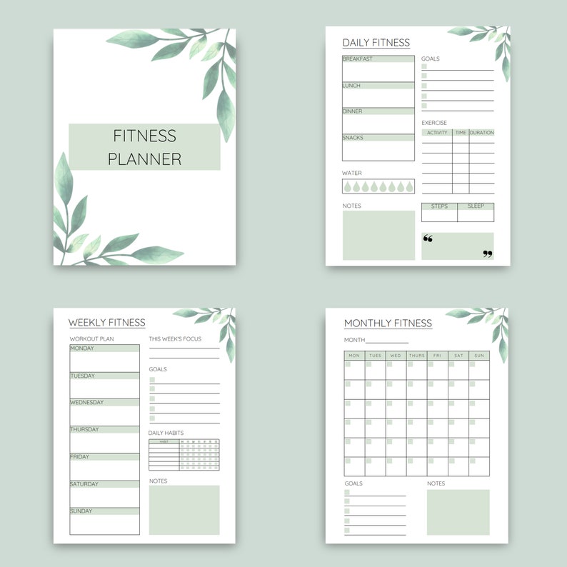 Printable Health & Fitness Planner Bundle, Exercise Planner, Workout ... Printable Health & Fitness Planner Bundle, Exercise Planner, Workout ...