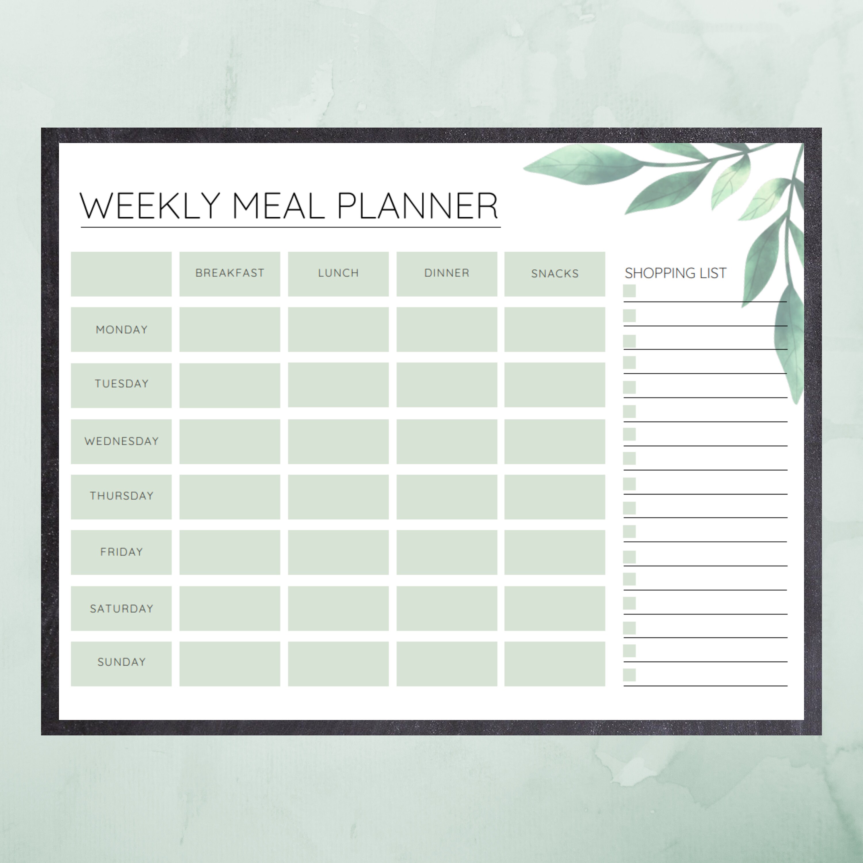 Printable Landscape Meal Planner Green Leaf Weekly Meal | Etsy