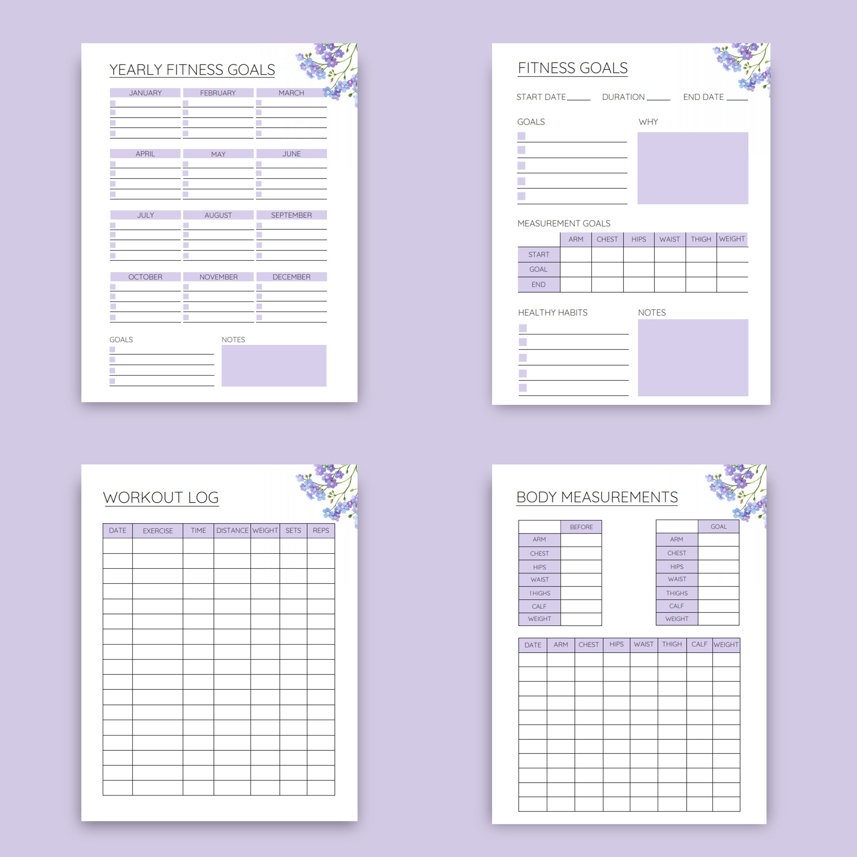 Printable Health & Fitness Planner Bundle, Exercise Planner, Workout ...
