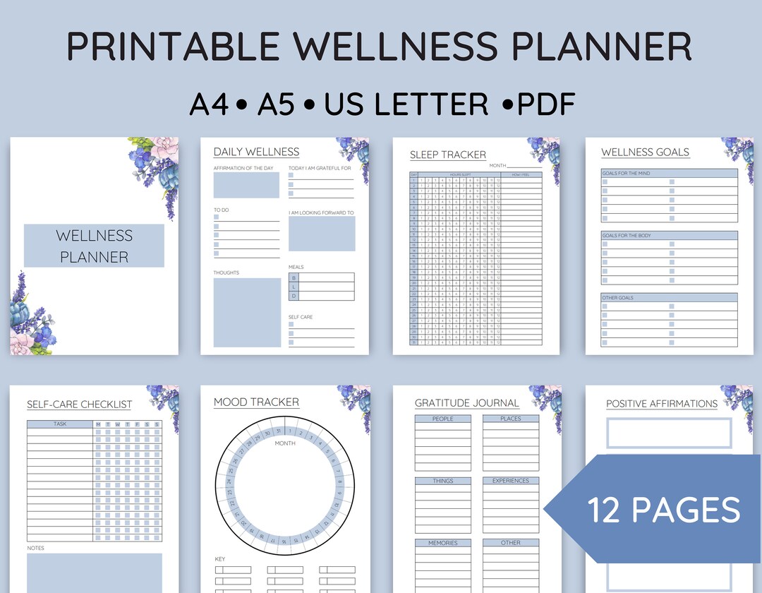 Printable Self Care & Wellness Planner Bundle, Gratitude Journal ...