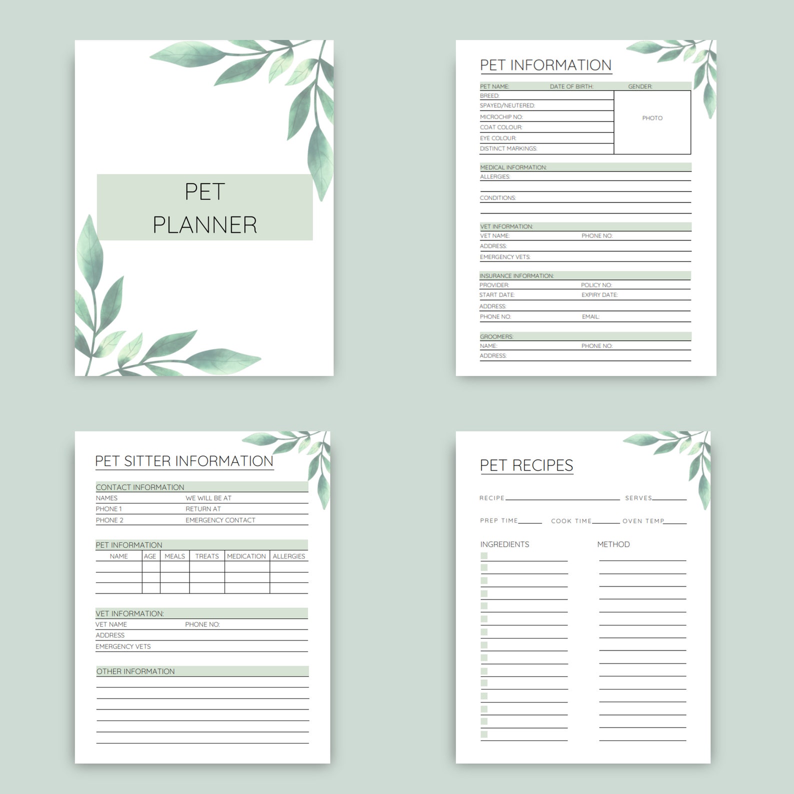 Printable Pet Care Planner Bundle, Pet Information Binder, Pet Health ...