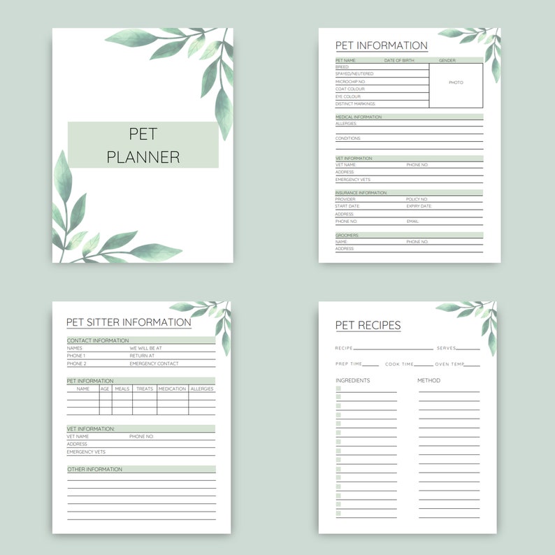 Printable Pet Care Planner Bundle Pet Information Binder Pet - Etsy