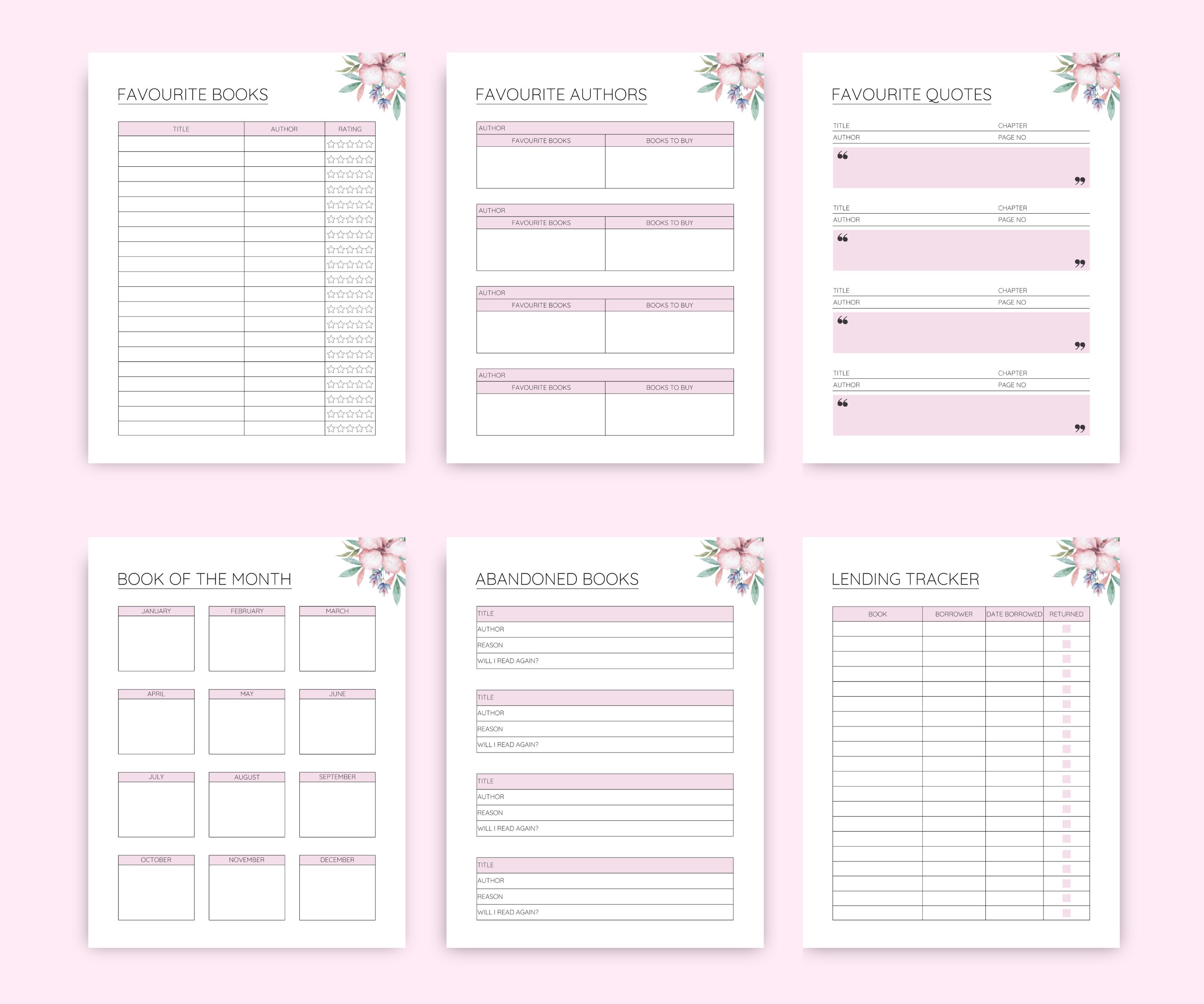 Printable Reading Planner Bundle, Reading Log, Book Reviews, Reading ...