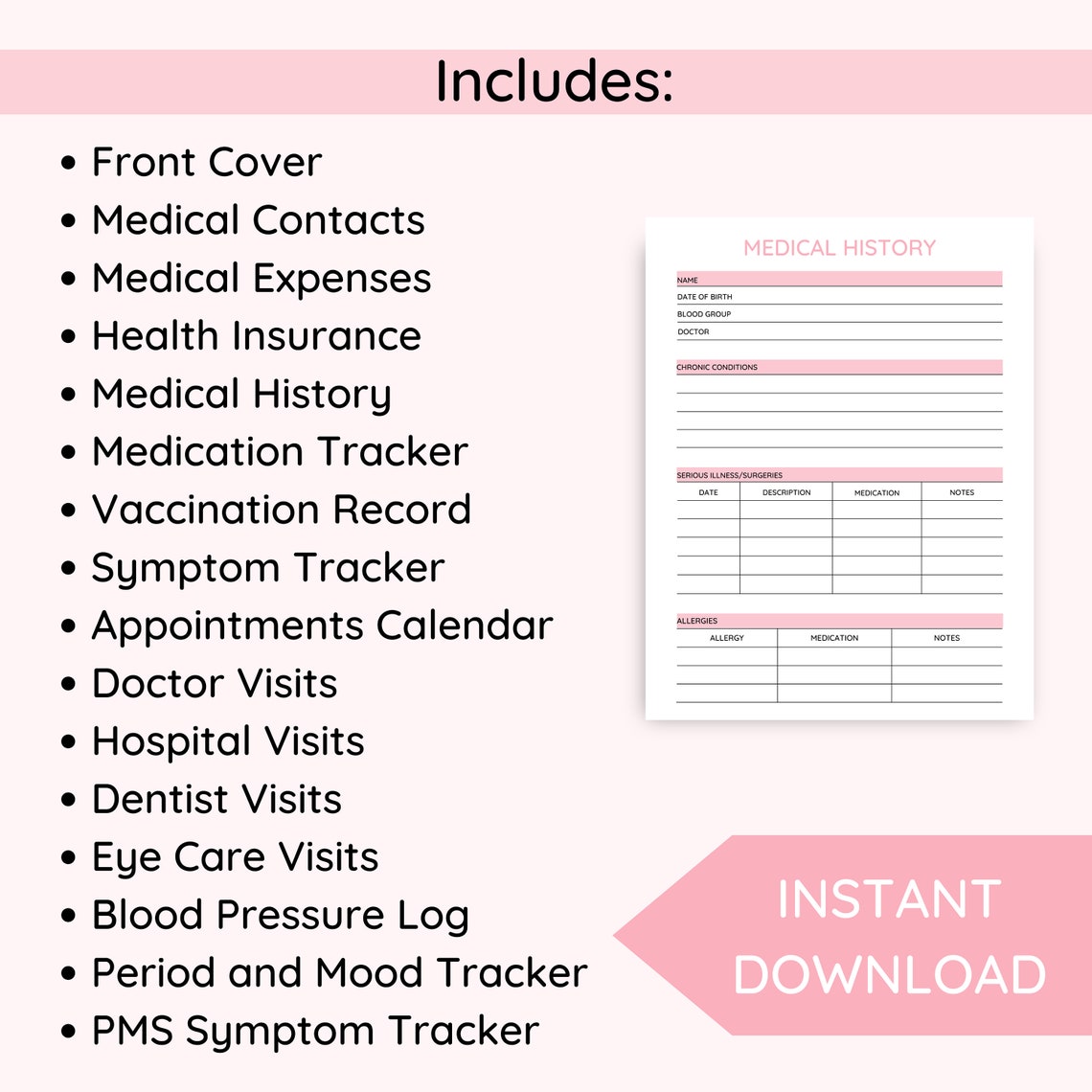 Printable Medical Planner Bundle, Medical Binder, Family Health Care ...