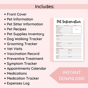 Printable Pet Care Planner Bundle, Pet Information Binder, Pet Health ...