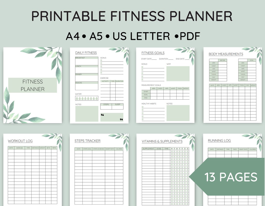 Printable Health & Fitness Planner Bundle, Exercise Planner, Workout ... Printable Health & Fitness Planner Bundle, Exercise Planner, Workout ...