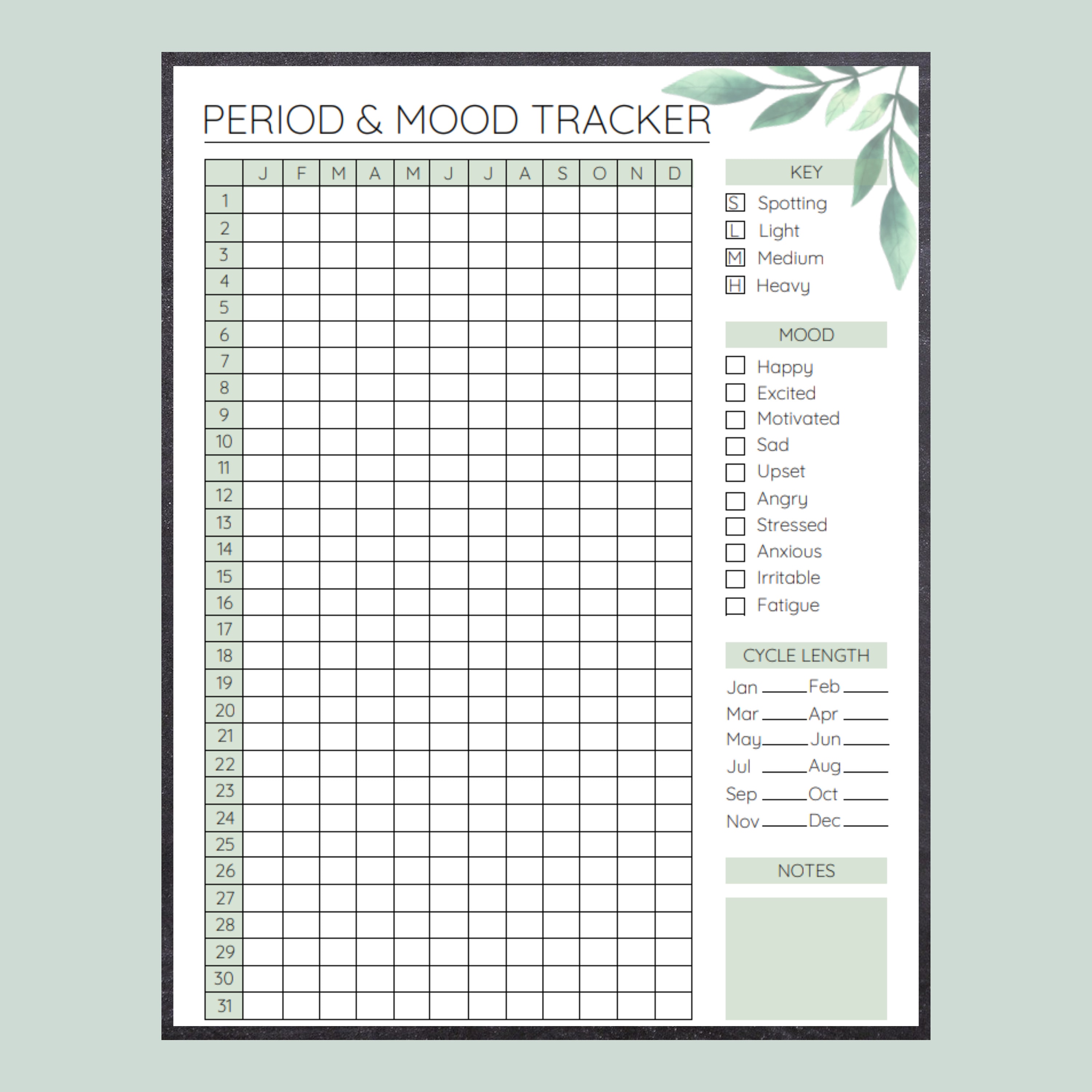 Printable Period and Mood Tracker, Monthly Menstrual Cycle Tracker ...
