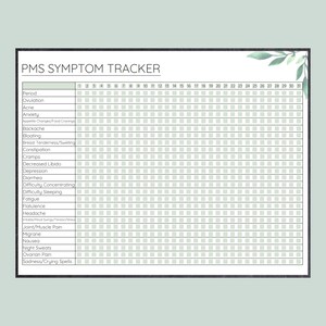 Printable PMS Symptom Tracker, Period Tracker, Monthly Menstrual Cycle ...
