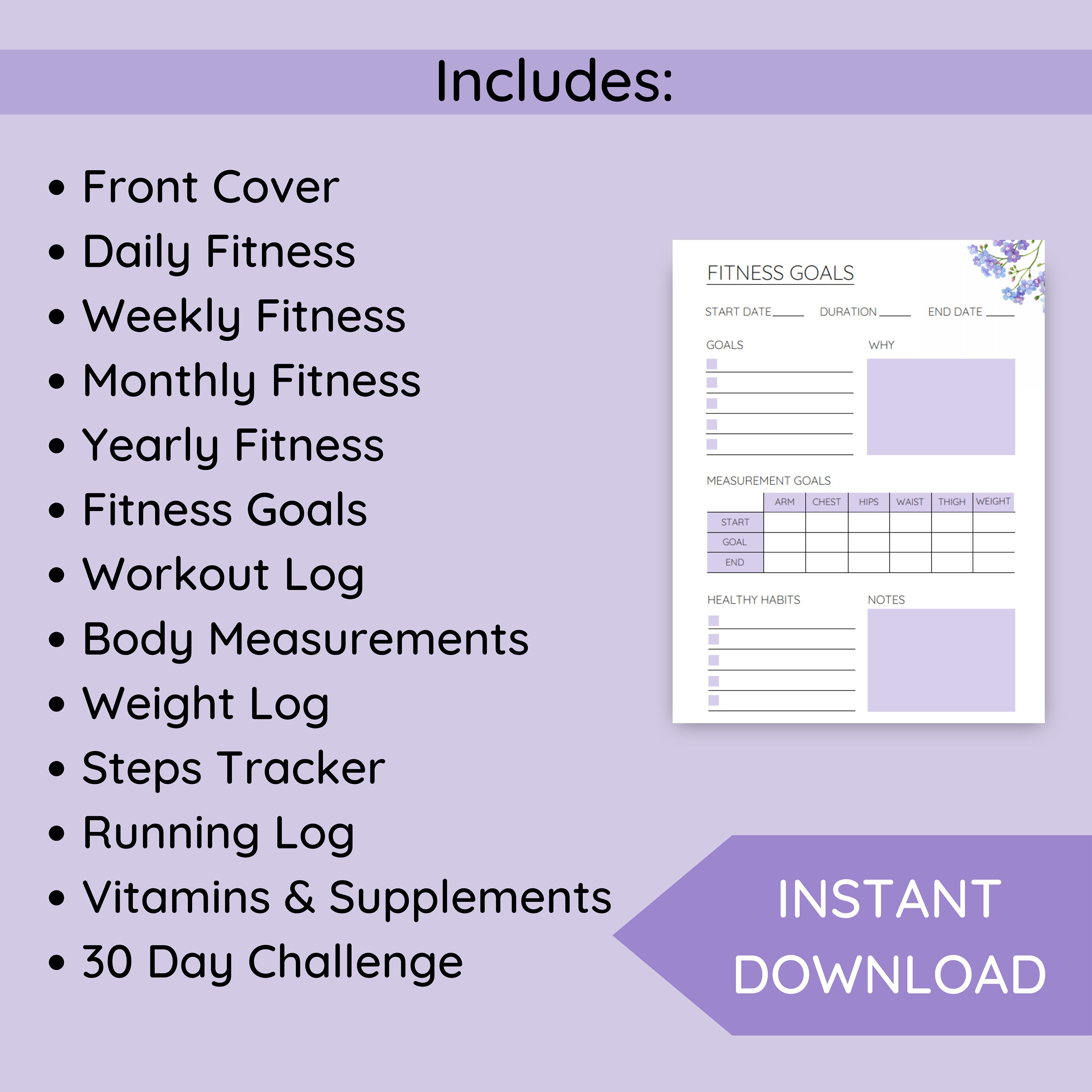 Printable Health & Fitness Planner Bundle, Exercise Planner, Workout ...