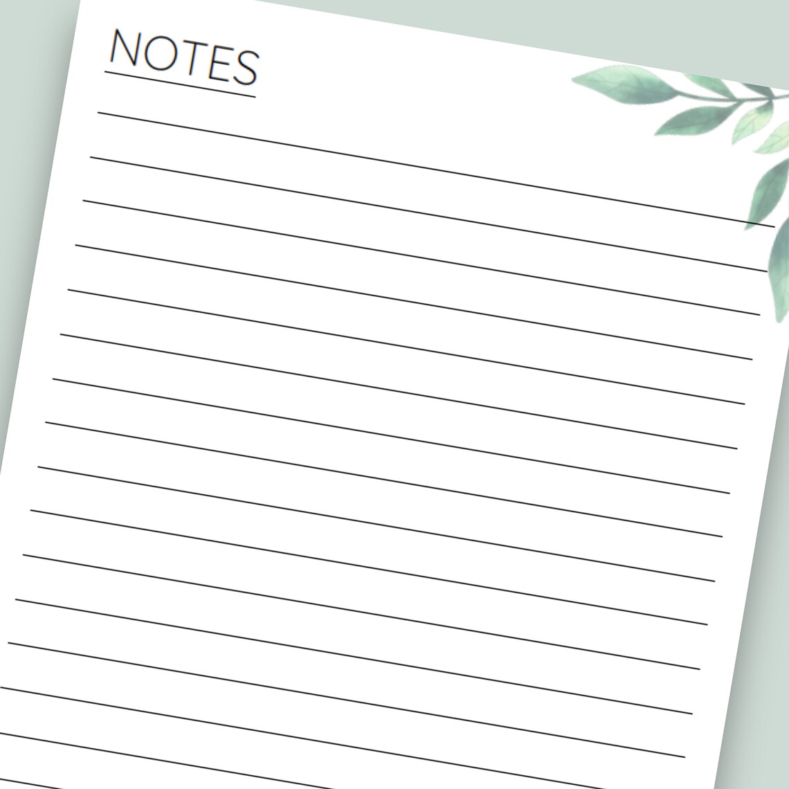 Printable Notes Page, Green Leaf Lined Notes Template, Notes Planner ...