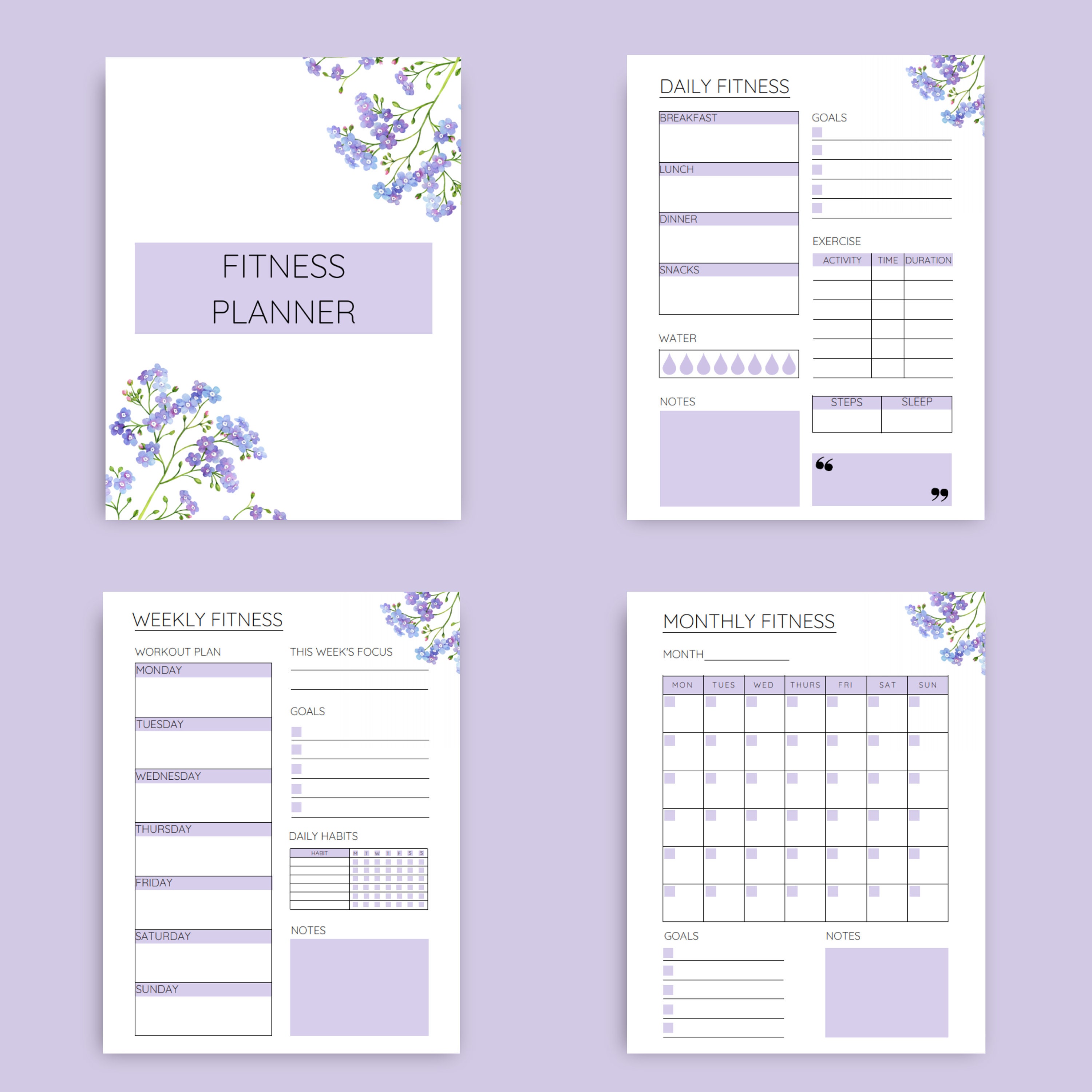 Printable Health & Fitness Planner Bundle, Exercise Planner, Workout ...