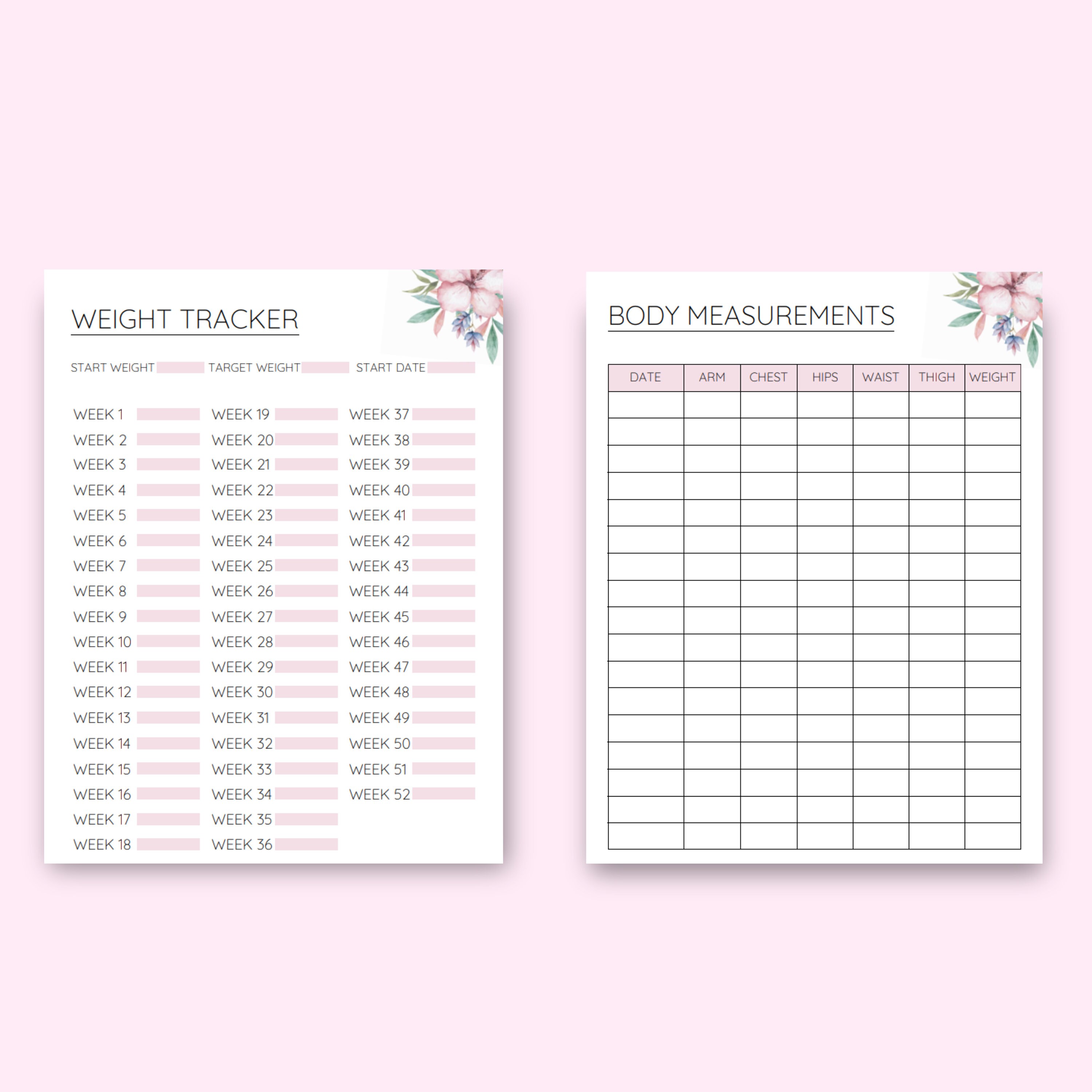 Printable Weight Loss Planner Bundle in Pounds & Kilograms Lbs Kg, Body ...