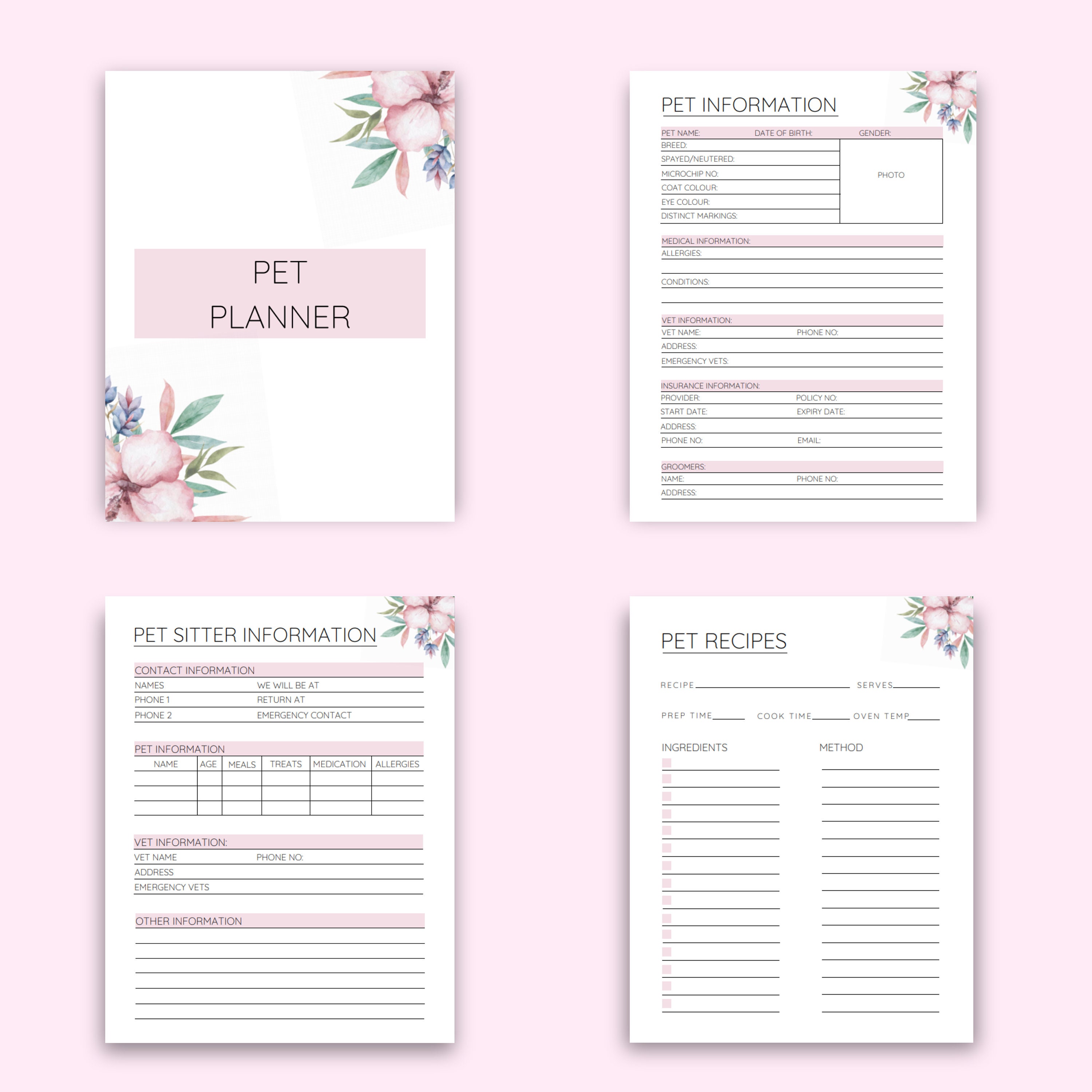 Printable Pet Care Planner Printable Pet Information Vet - Etsy Canada