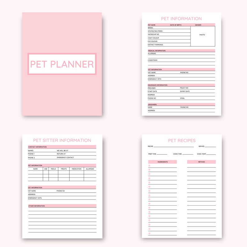 Printable Pet Care Planner Printable Pet Information Vet - Etsy