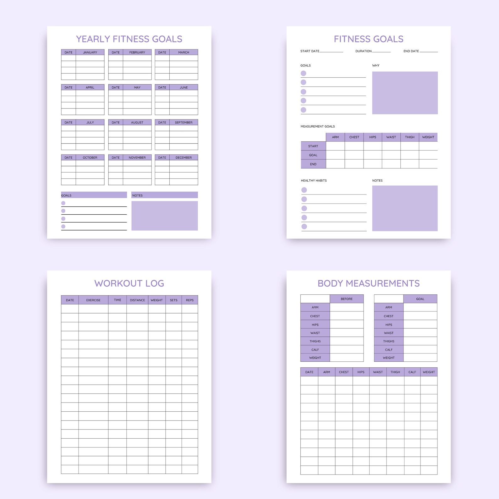 Printable Health & Fitness Planner Bundle, Exercise Planner, Workout ...