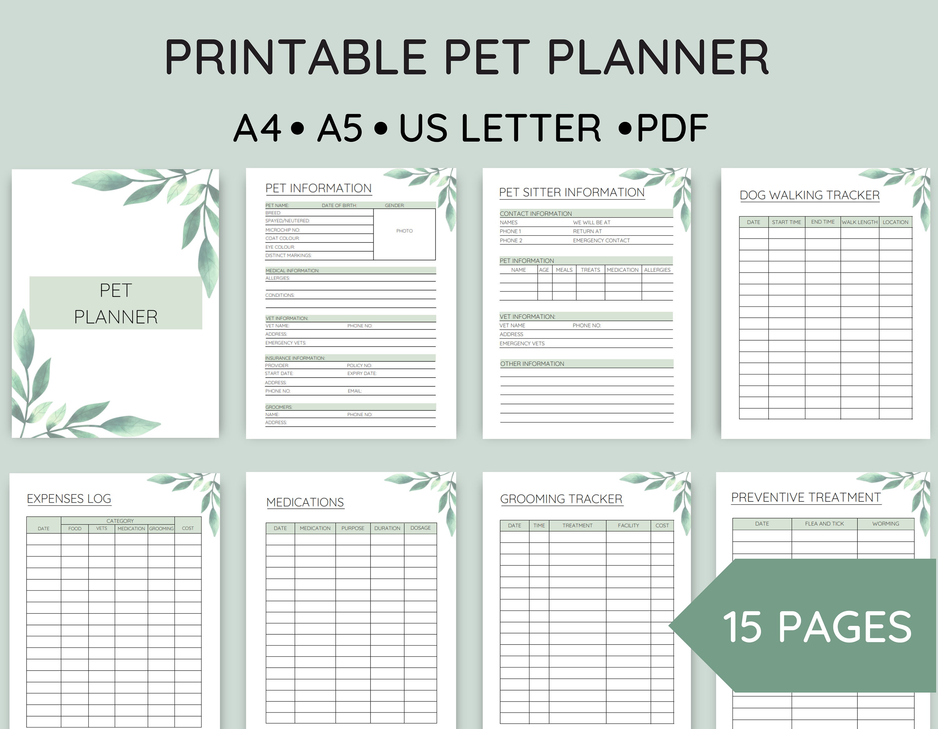 Printable Pet Care Planner Bundle Pet Information Binder Pet - Etsy UK