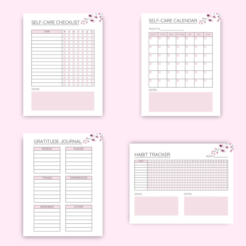 Printable Self Care & Wellness Planner Bundle, Gratitude Journal ...