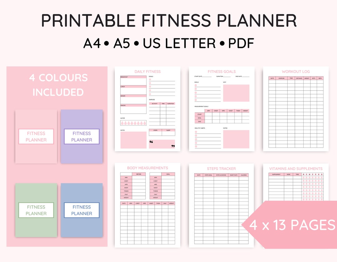 Printable Health & Fitness Planner Bundle, Exercise Planner, Workout ...