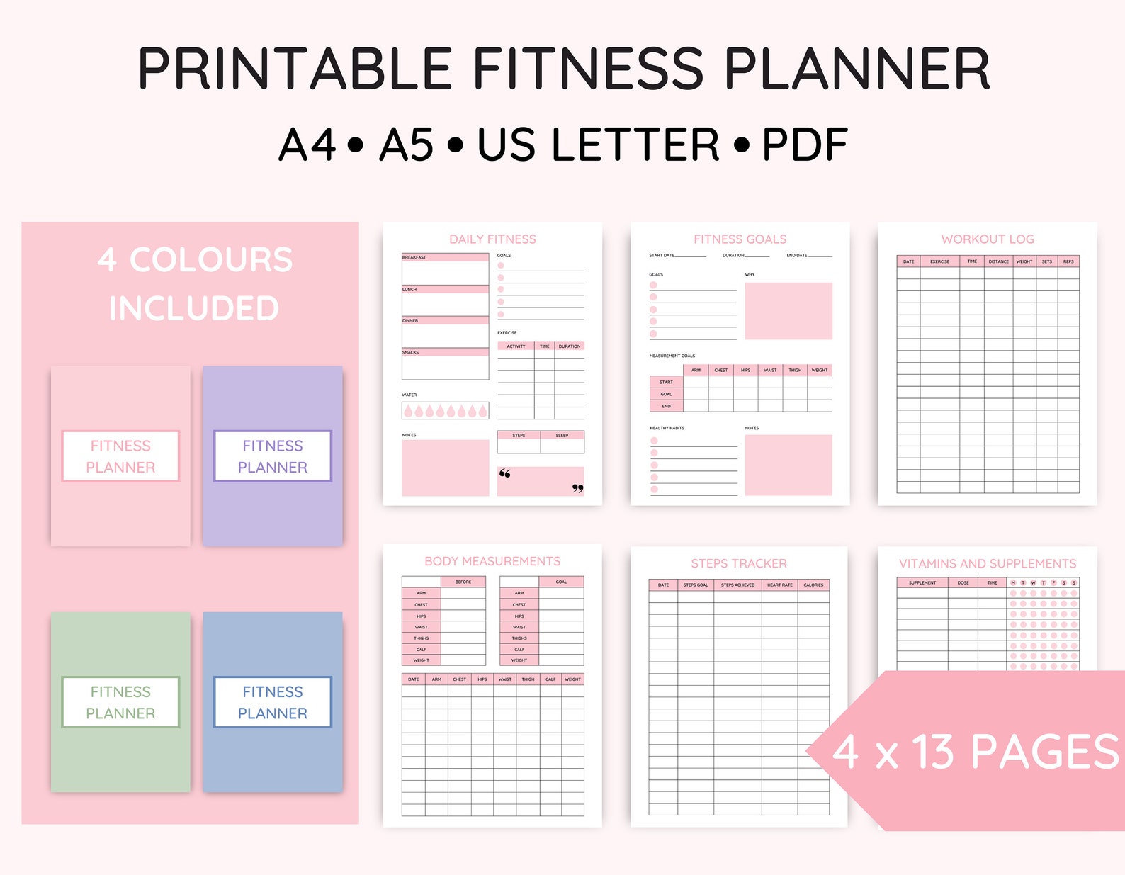Printable Health & Fitness Planner Bundle, Exercise Planner, Workout ...
