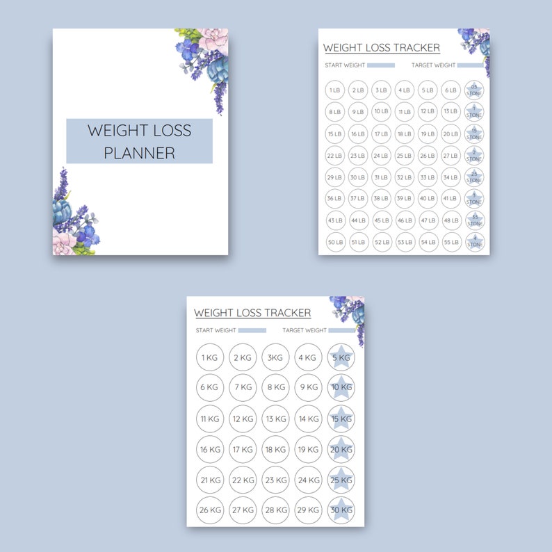 Printable Weight Loss Planner Bundle in Pounds & Kilograms Lbs Kg, Body ...