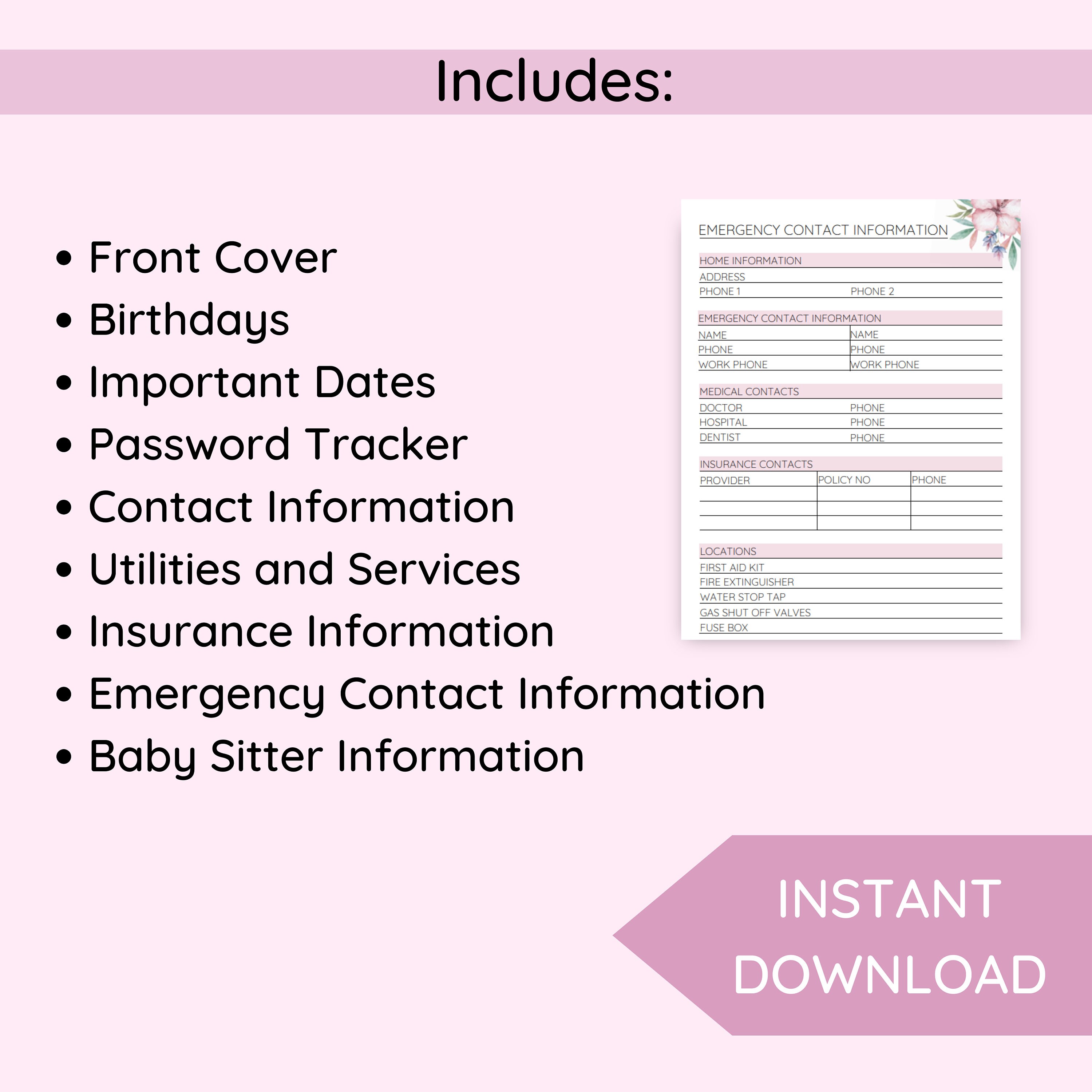 Printable Emergency Binder, Important Documents Bundle, Insurance ...