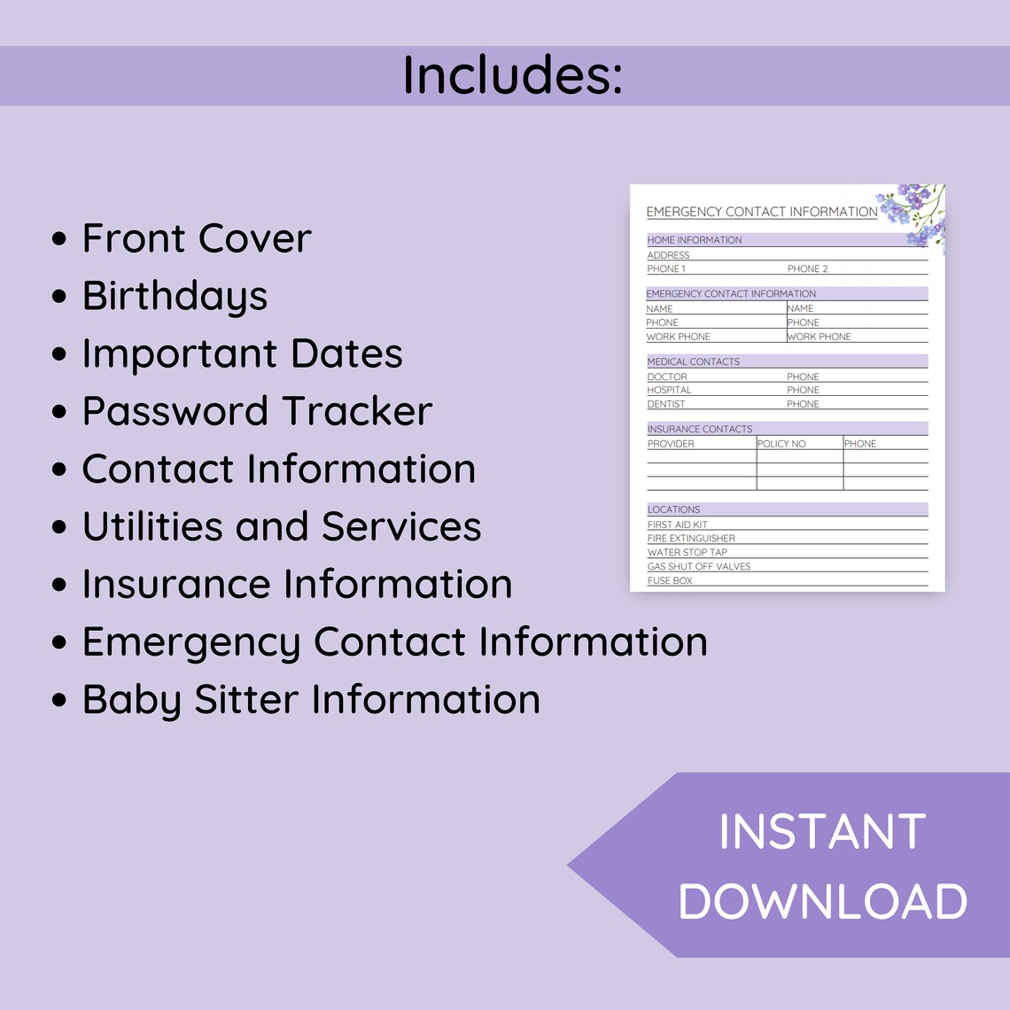 Printable Emergency Binder, Important Documents Bundle, Insurance ...