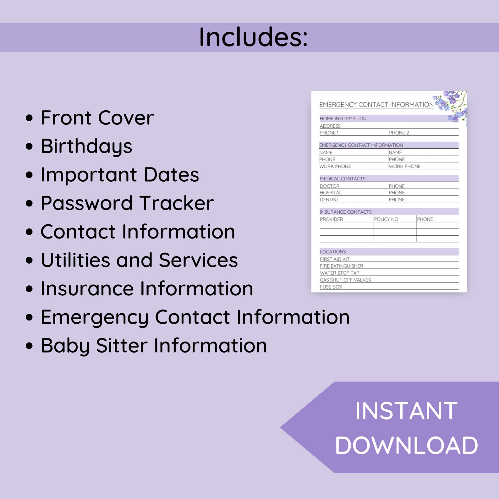 Printable Emergency Binder, Important Documents Bundle, Insurance ...