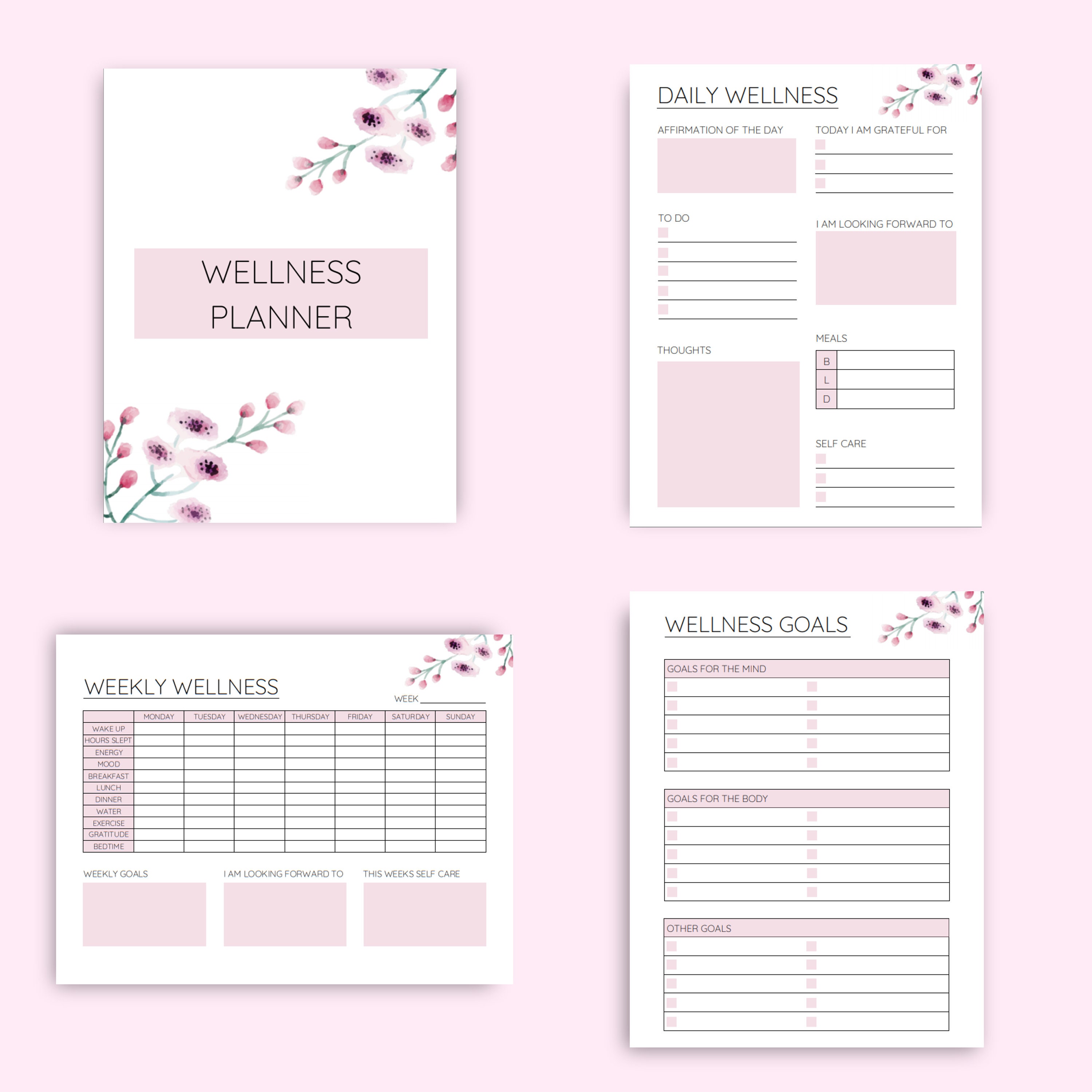 Printable Self Care & Wellness Planner Bundle, Gratitude Journal ...