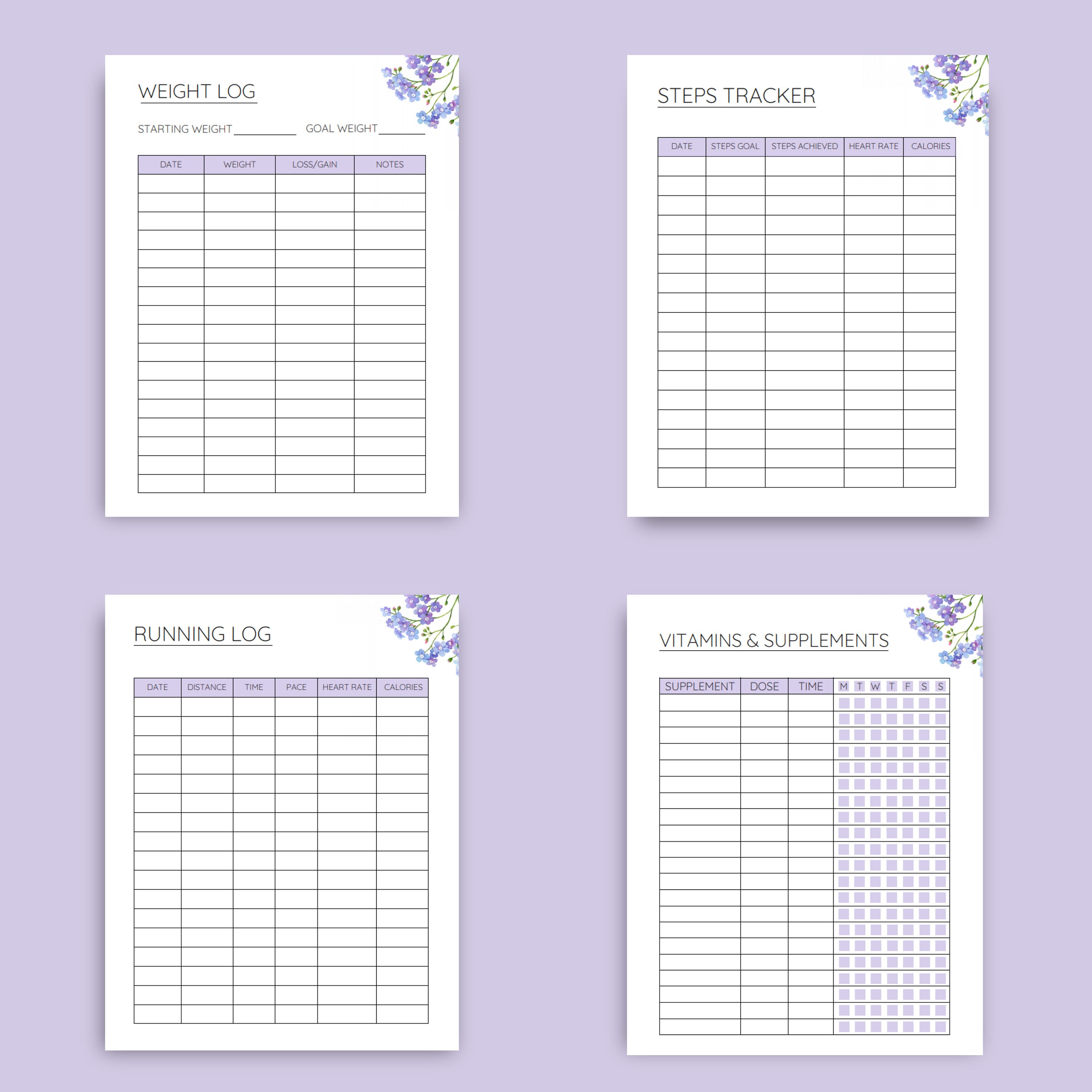 Printable Health & Fitness Planner Bundle, Exercise Planner, Workout ...