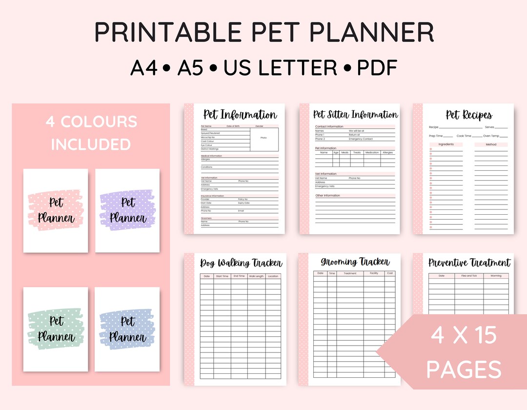 Printable Pet Care Planner Bundle, Pet Information Binder, Pet Health ...