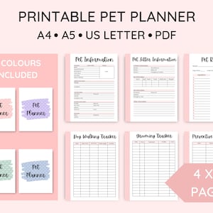 Printable Pet Care Planner Bundle, Pet Information Binder, Pet Health ...