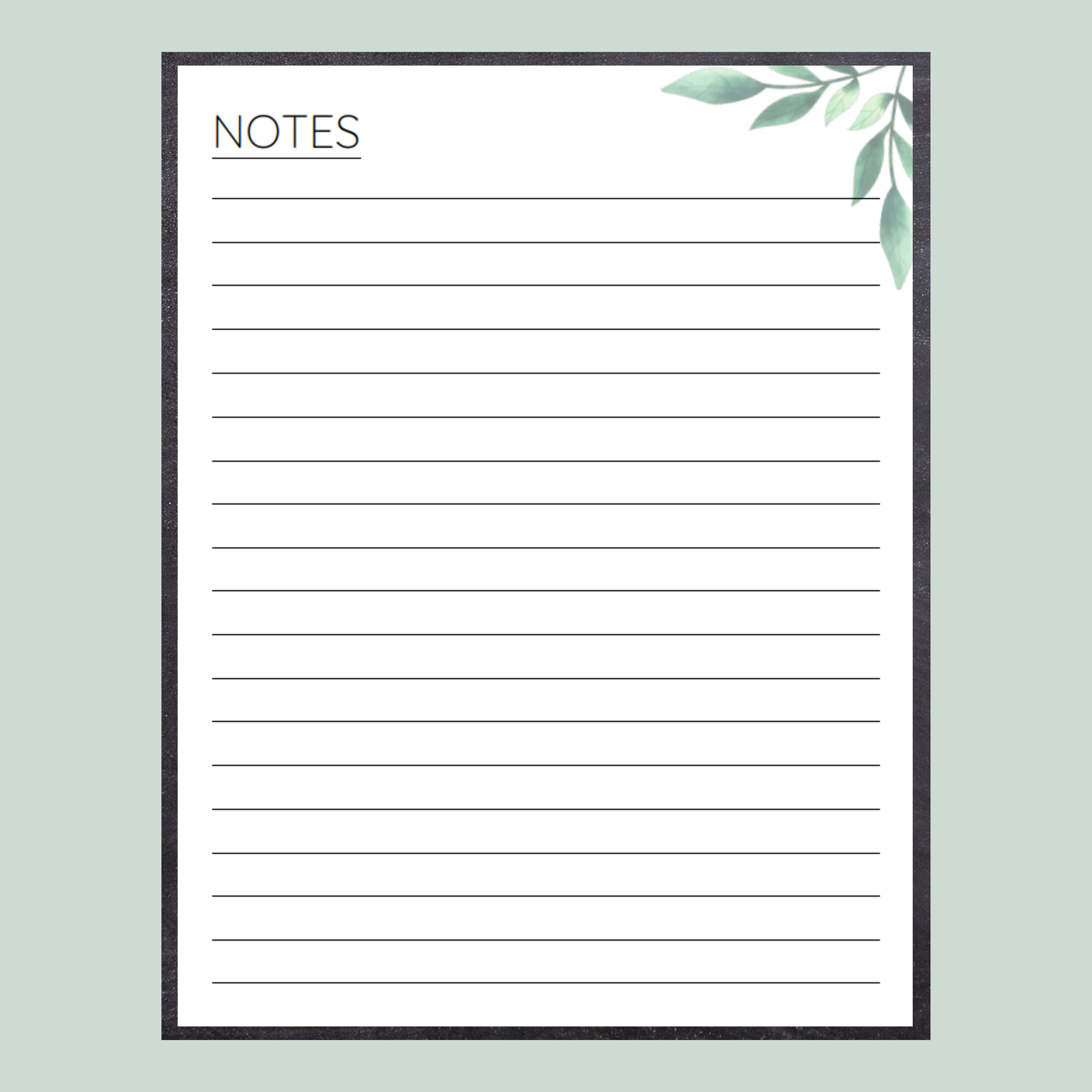 Printable Notes Page, Green Leaf Lined Notes Template, Notes Planner ...