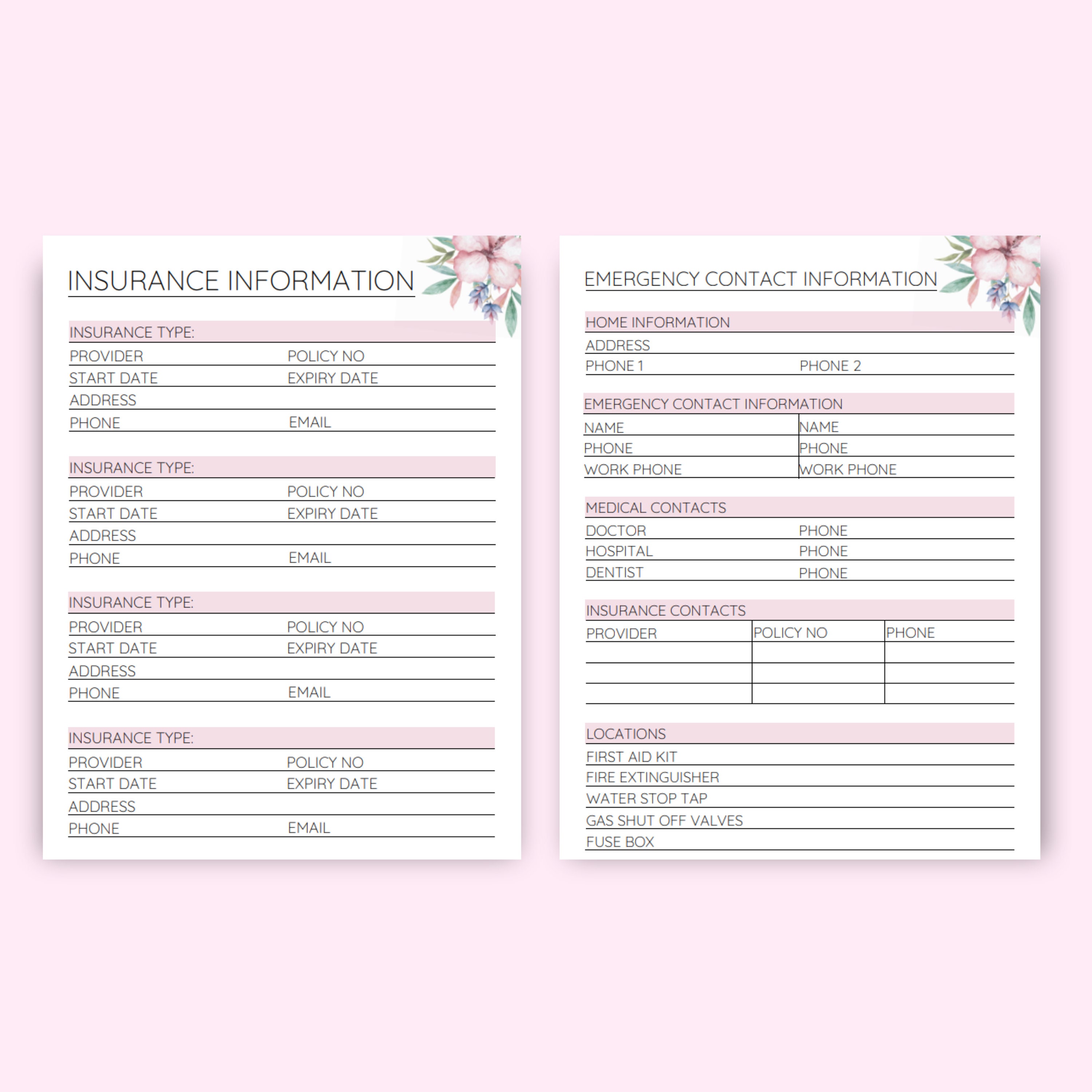 Printable Emergency Binder, Important Documents Bundle, Insurance ...
