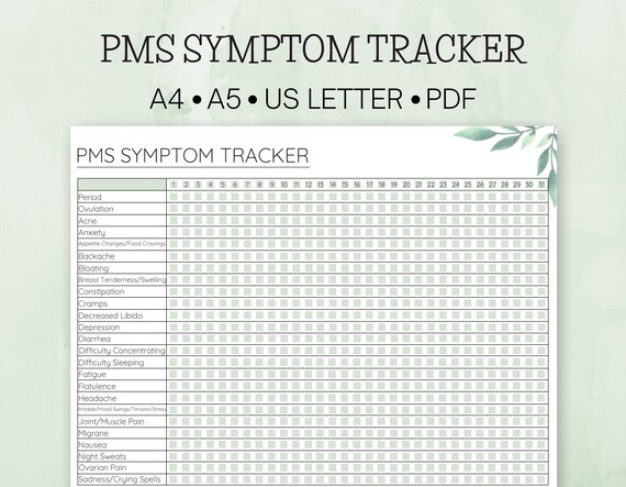 Printable PMS Symptom Tracker Period Tracker Monthly | Etsy UK
