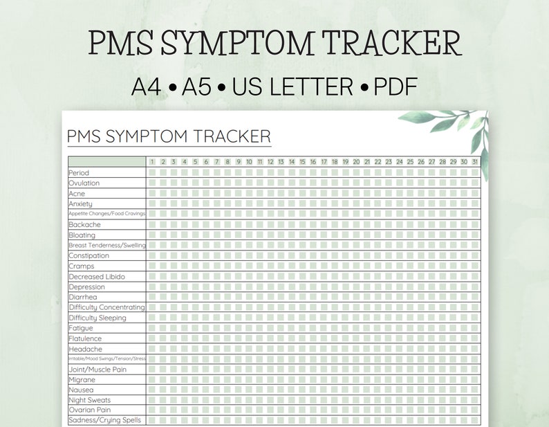 Printable PMS Symptom Tracker Period Tracker Monthly | Etsy UK