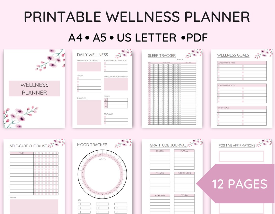 Printable Self Care & Wellness Planner Bundle, Gratitude Journal ...