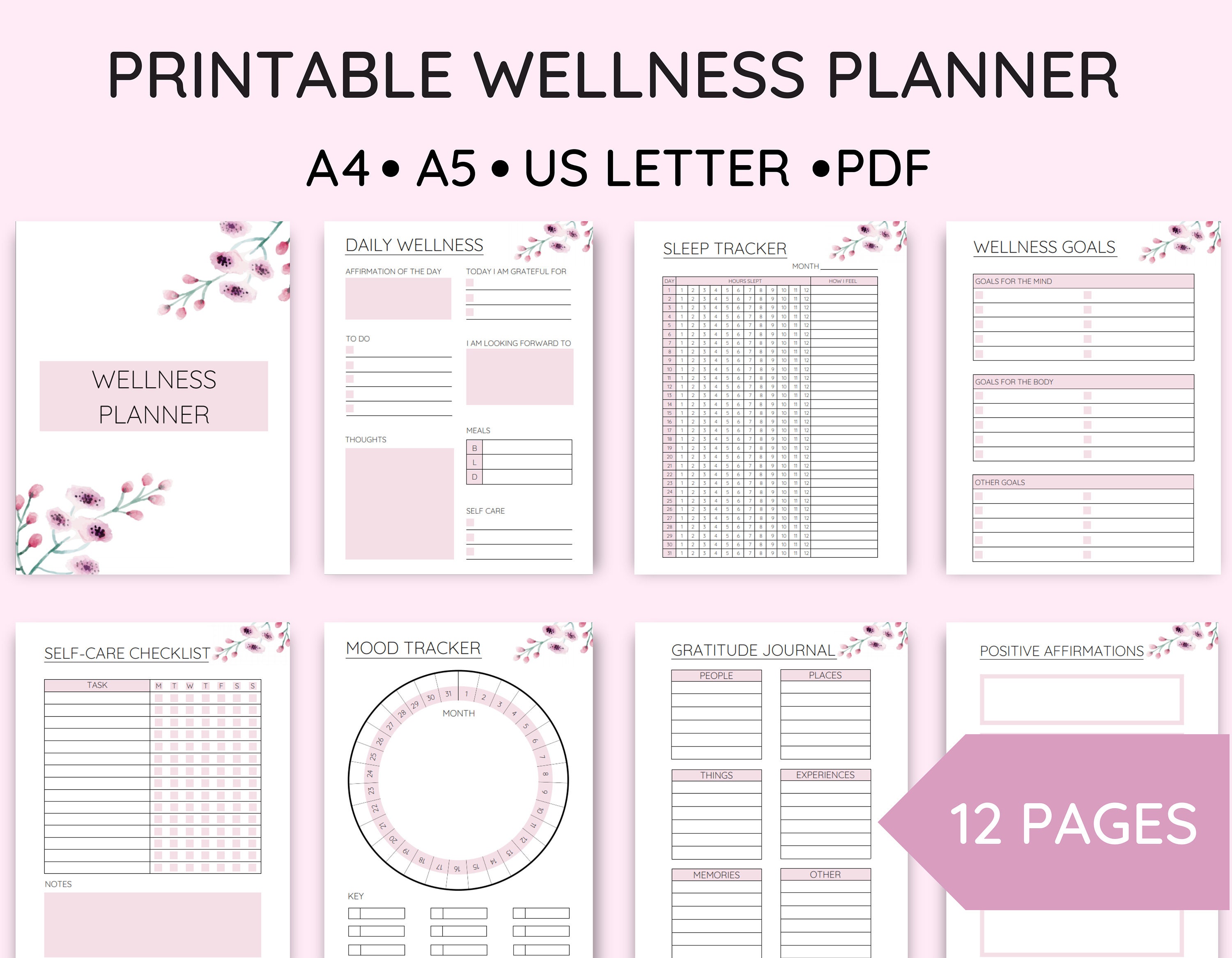 Printable Self Care & Wellness Planner Bundle, Gratitude Journal ...