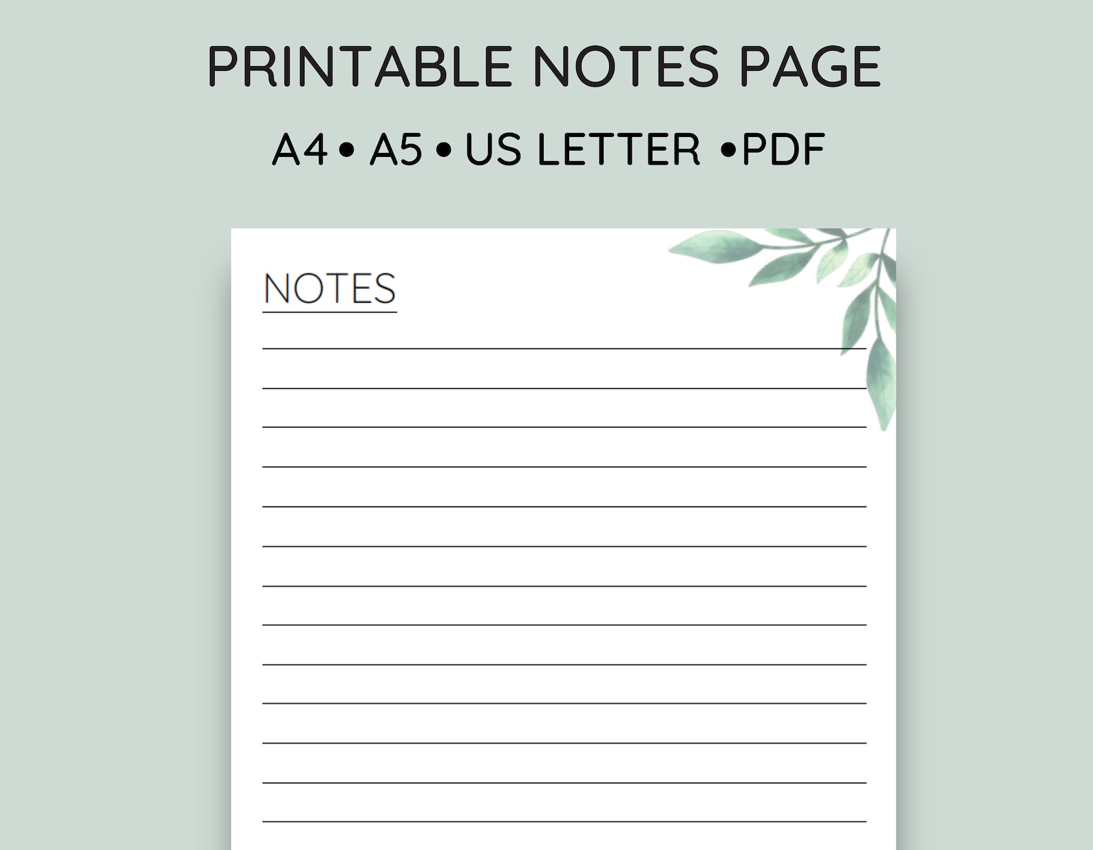 Printable Notes Page, Green Leaf Lined Notes Template, Notes Planner ...