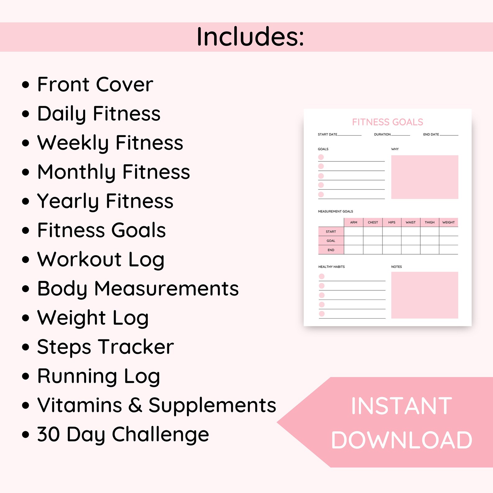 Printable Health & Fitness Planner Bundle, Exercise Planner, Workout ...