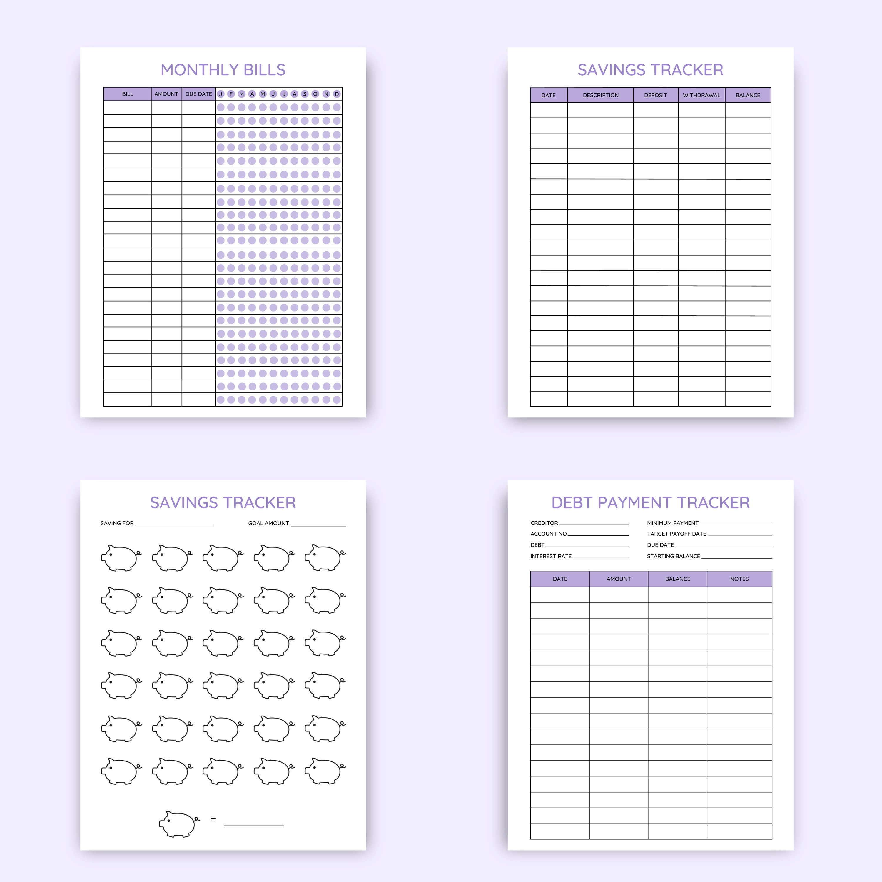 Printable Finance & Budget Planner Bundle, Financial Savings Tracker ...