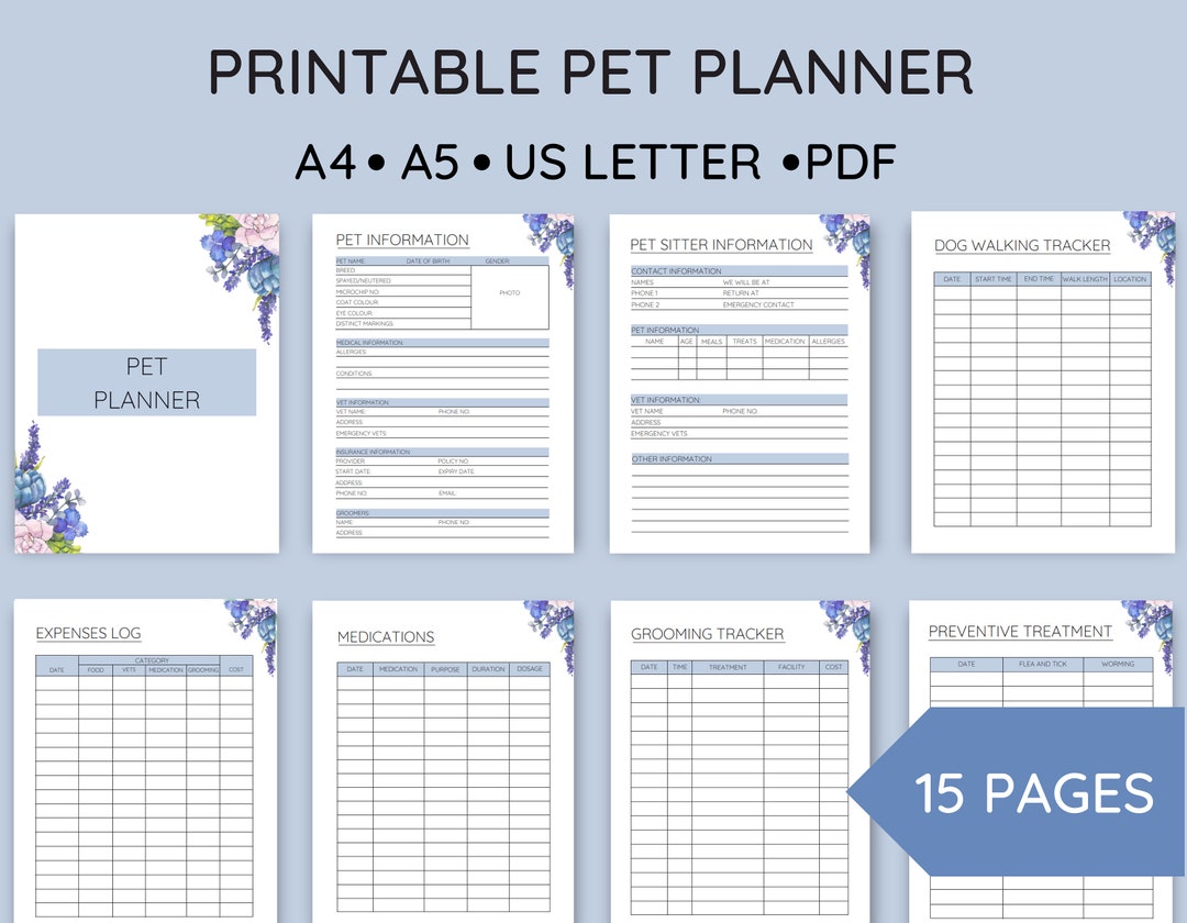 Dog Care Planner Printable, Puppy Planner, Pet Care Planner, Pet ...